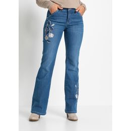bonprix Schlagjeans blau denim gebl&uuml;mt 40 - N-Gr N-Gr 40 Schlagjeans im modischen Stil f&uuml;r einen trendigen Look