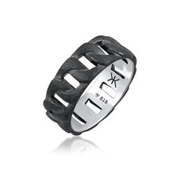 Kuzzoi Silberring »Herren Chunky Chain Look Panzerglieder 925 Silber« Schwarz 54 mm Auffallend schlichter Ring für Herren