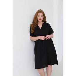 Base Level Curvy Damen Tunikakleid &raquo;Yacinthe&laquo; Sommerkleid mit Leinen schwarz 46, N-Gr