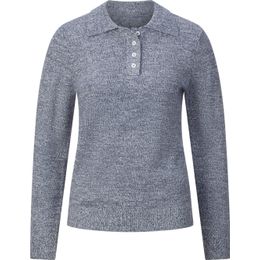 CR&Eacute;ATION L Damen Polopullover mit Knopfleiste rauchblau-ecru-meliert Gr&ouml;&szlig;e 38