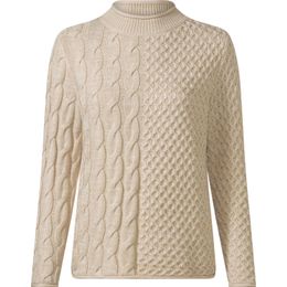 CR&Eacute;ATION L Damen Stehkragenpullover im Strickmuster-Mix sand Gr&ouml;&szlig;e 40