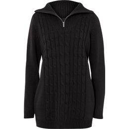 Damen Longpullover mit Troyerkragen, pflegeleicht schwarz, Gr&ouml;&szlig;e 48