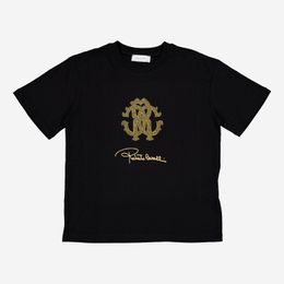 Roberto Cavalli Schwarzes T-Shirt mit Logo aus Ziersteinen