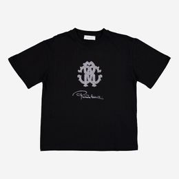 Roberto Cavalli Schwarzes T-Shirt mit Logo aus Ziersteinen