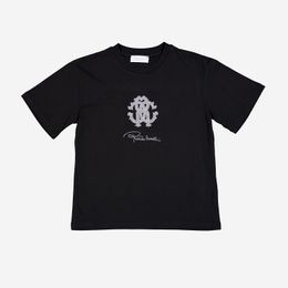 Roberto Cavalli Schwarzes T-Shirt mit großem glänzendem Logo