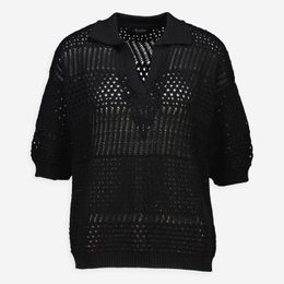 Aniston Schwarzer geh&auml;kelter Pullover mit kurzen &Auml;rmeln