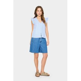 Saint Tropez Kurzarm-Bluse SamaraSZ Gerade Passform in Palace Blue Ice Stripe | Gr.: S