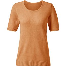 Damen Rundhalspullover aus Feinboucl&eacute; apricot, Gr&ouml;&szlig;e 48
