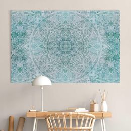 Bilderwelten Akustikbild Spirituell t&uuml;rkis modern Aquarell - Mandala Aquarell Ornament Muster T&uuml;rkis - Ornamente Wohnzimmer Schlafzimmer