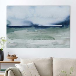 Bilderwelten Akustikbild Strand blau modern Aquarell - Meereswogen I - Meerblick Wohnzimmer Schlafzimmer