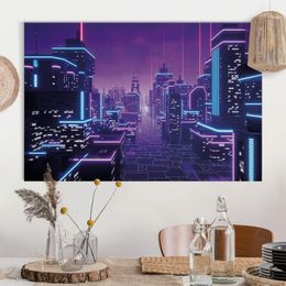 Bilderwelten Akustikbild violett Neon Art Schallschutzbild - Neon Stadtlichter - Wandbild Jugendzimmer