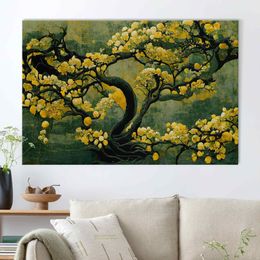 Bilderwelten Akustikbild gr&uuml;n Abstrakt Schallschutzbild - Gelber Baum - Wandbild Wohnzimmer Schlafzimmer