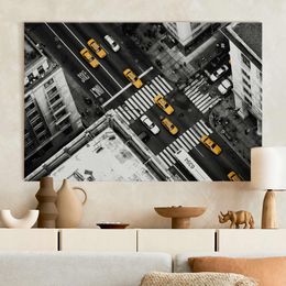 Bilderwelten Akustikbild Stadt schwarz weiss Motiv Schallschutzbild - New York City Cabs - Architektur Wohnzimmer Schlafzimmer