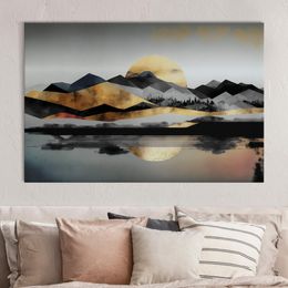 Bilderwelten Akustikbild Natur schwarz Abstrakt Schallschutzbild - Geometrische Landschaft - Berg Wohnzimmer Schlafzimmer