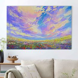 Bilderwelten Akustikbild Blumen bunt Illustration Schallschutzbild - Gemalter Anime Himmel - Blumenwiese Kinderzimmer Baby M&auml;dchen Jungen