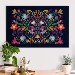 Bilderwelten Akustikbild Blumen blau Abstrakt Schallschutzbild - Fridas Garten Illustration II - Wandbild Wohnzimmer Schlafzimmer
