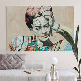 Bilderwelten Akustikbild originell beige modern Schallschutzbild - Frida Kahlo - Collage No.1 - Wandbild Wohnzimmer Schlafzimmer