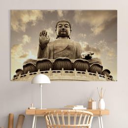 Bilderwelten Akustikbild Spirituell beige Motiv Schallschutzbild - Gro&szlig;er Buddha Sepia - Buddha Wohnzimmer Schlafzimmer