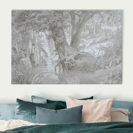 Bilderwelten Akustikbild originell grau Illustration Schallschutzbild - Johann Wilhelm Schirmer - Waldlandschaft - Wandbild Wohnzimmer Schlafzimmer