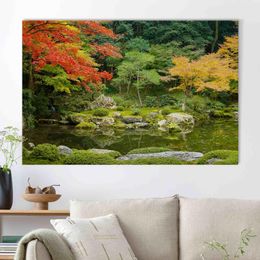 Bilderwelten Akustikbild Natur gr&uuml;n Motiv Schallschutzbild - Japanischer Stadtpark - Asia Wohnzimmer Schlafzimmer