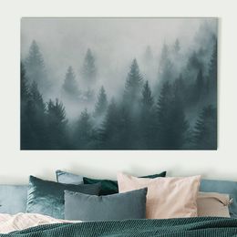 Bilderwelten Akustikbild Wald beige Motiv Schallschutzbild - Nadelwald im Nebel - B&auml;ume Wohnzimmer Schlafzimmer