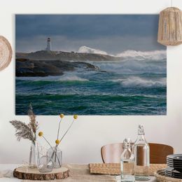 Bilderwelten Akustikbild Strand blau Motiv Schallschutzbild - Im Schutz des Leuchtturms - K&uuml;ste Wohnzimmer Schlafzimmer
