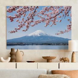 Bilderwelten Akustikbild Blumen blau Motiv Schallschutzbild - Kirschbl&uuml;ten mit Berg Fuji - Kirschbl&uuml;te Wohnzimmer Schlafzimmer