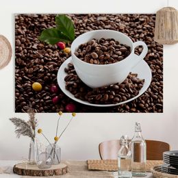 Bilderwelten Akustikbild Kulinarisch braun Motiv Schallschutzbild - Kaffeetasse mit ger&ouml;steten Kaffeebohnen - Kaffee Wohnzimmer Schlafzimmer