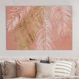 Bilderwelten Akustikbild originell rosa Tropisch Schallschutzbild - Palmenbl&auml;tter Rosa und Gold I - Wandbild Wohnzimmer Schlafzimmer