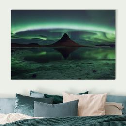 Bilderwelten Akustikbild Natur gr&uuml;n Motiv Schallschutzbild - Polarlicht in Island - Himmel Wohnzimmer Schlafzimmer
