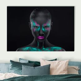 Bilderwelten Akustikbild Portrait bunt Neon Art Schallschutzbild - Portr&auml;t mit Neonfarben bemalt - Wandbild Wohnzimmer Schlafzimmer