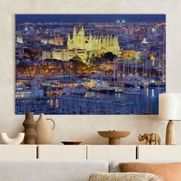 Bilderwelten Akustikbild Stadt bunt Motiv Schallschutzbild - Palma de Mallorca City Skyline und Hafen - Skylines Wohnzimmer Schlafzimmer