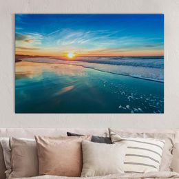 Bilderwelten Akustikbild Strand t&uuml;rkis Motiv Schallschutzbild - Romantischer Sonnenuntergang am Meer - Sonnenuntergang Wohnzimmer Schlafzimmer