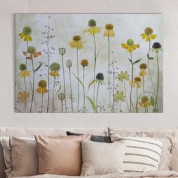 Bilderwelten Akustikbild Zarte Helenium Bl&uuml;ten Illustration - Schallschutzbild XXL - B&uuml;ro Arbeitzimmer Schlafzimmer Wohnzimmer