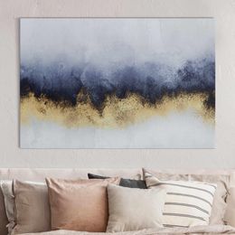 Bilderwelten Akustikbild originell gold Abstrakt Aquarell - Wolkenhimmel mit Gold - Wandbild Wohnzimmer Schlafzimmer