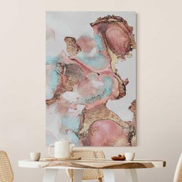 Bilderwelten Akustikbild originell rosa Abstrakt Aquarell - Goldenes Aquarell Ros&eacute; - Wandbild Wohnzimmer Schlafzimmer