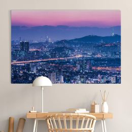 Bilderwelten Akustikbild Stadt blau Motiv Schallschutzbild - Skyline von Seoul - Asia Wohnzimmer Schlafzimmer