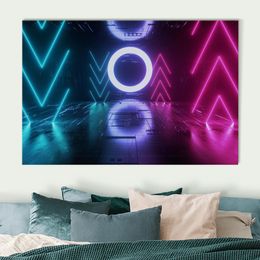 Bilderwelten Akustikbild blau Neon Art Schallschutzbild - Bunte Neonlichter - Wandbild Jugendzimmer