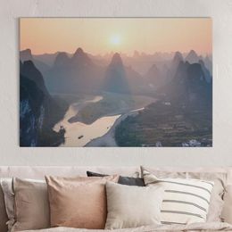 Bilderwelten Akustikbild Natur gelb Motiv Schallschutzbild - Sonnenaufgang in Berglandschaft - Berg Wohnzimmer Schlafzimmer