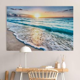 Bilderwelten Akustikbild Strand blau Motiv Schallschutzbild - Sonnenuntergang am Strand - Sonnenuntergang Wohnzimmer Schlafzimmer
