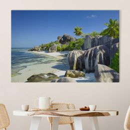 Bilderwelten Akustikbild Strand blau Tropisch Schallschutzbild - Traumstrand Seychellen - Karibik Wohnzimmer Schlafzimmer