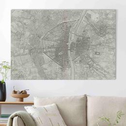 Bilderwelten Akustikbild Weltkarte beige Vintage Schallschutzbild - Vintage Karte Paris - Karten Wohnzimmer Schlafzimmer