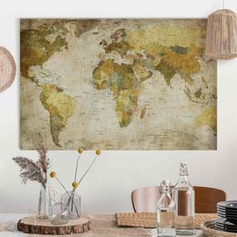 Bilderwelten Akustikbild Weltkarte beige modern Schallschutzbild - Weltkarte - Karten Jugendzimmer