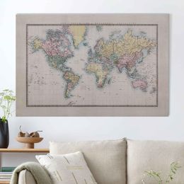 Bilderwelten Akustikbild Weltkarte beige Vintage Schallschutzbild - Vintage Weltkarte um 1850 - Karten Jugendzimmer