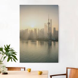 Bilderwelten Akustikbild Stadt orange Motiv Schallschutzbild - Pudong bei Sonnenaufgang - Architektur Wohnzimmer Schlafzimmer