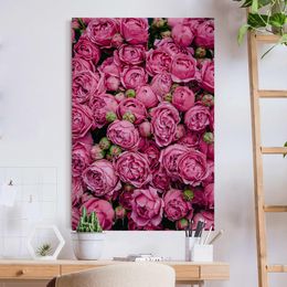 Bilderwelten Akustikbild Blumen pink Motiv Schallschutzbild - Pinke Pfingstrosen - Rose Wohnzimmer Schlafzimmer