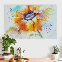 Bilderwelten Akustikbild Blumen orange modern Schallschutzbild - Painted Sunflower - Sonnenblumen Wohnzimmer Schlafzimmer