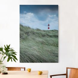 Bilderwelten Akustikbild Strand gr&uuml;n Motiv Schallschutzbild - St&uuml;rmische Zeiten am Leuchtturm - K&uuml;ste Wohnzimmer Schlafzimmer
