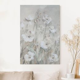 Bilderwelten Akustikbild Blumen beige Abstrakt Schallschutzbild - Wei&szlig;e sommerliche Blumen - Wandbild Wohnzimmer Schlafzimmer