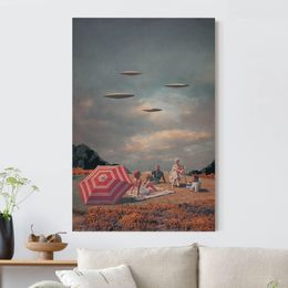 Bilderwelten Akustikbild originell orange Fotomontage Schallschutzbild - Ufos an einem Sommertag - Wandbild Wohnzimmer Schlafzimmer